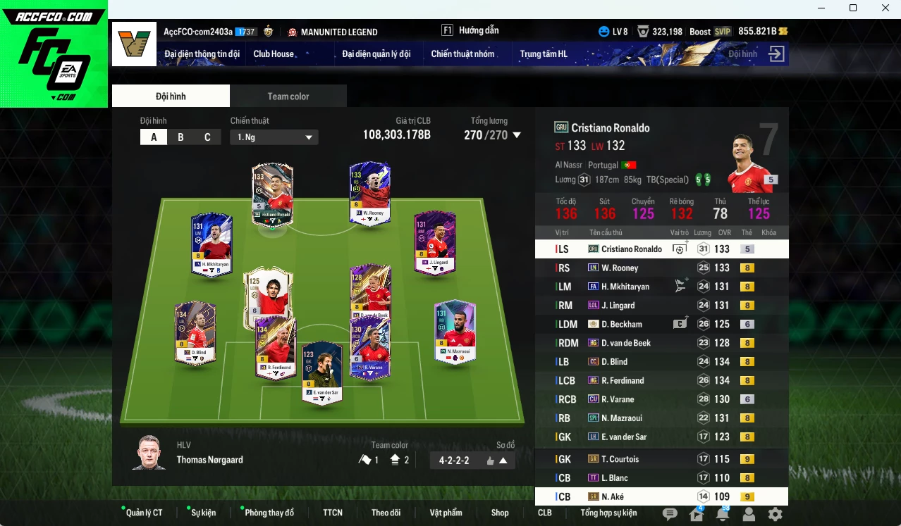 Acc #82313: [ACC Rẻ🔥] Man Utd. 108.300b có CR7 GRU, Varane CU+6, Beckham ICON+6, Rio HG, Rooney ...